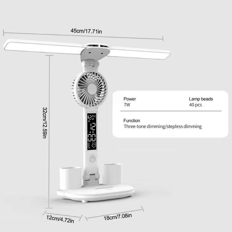 Rechargeable Table Lamp with Fan 2 Heads for Study Desk Lamp LED Table ...