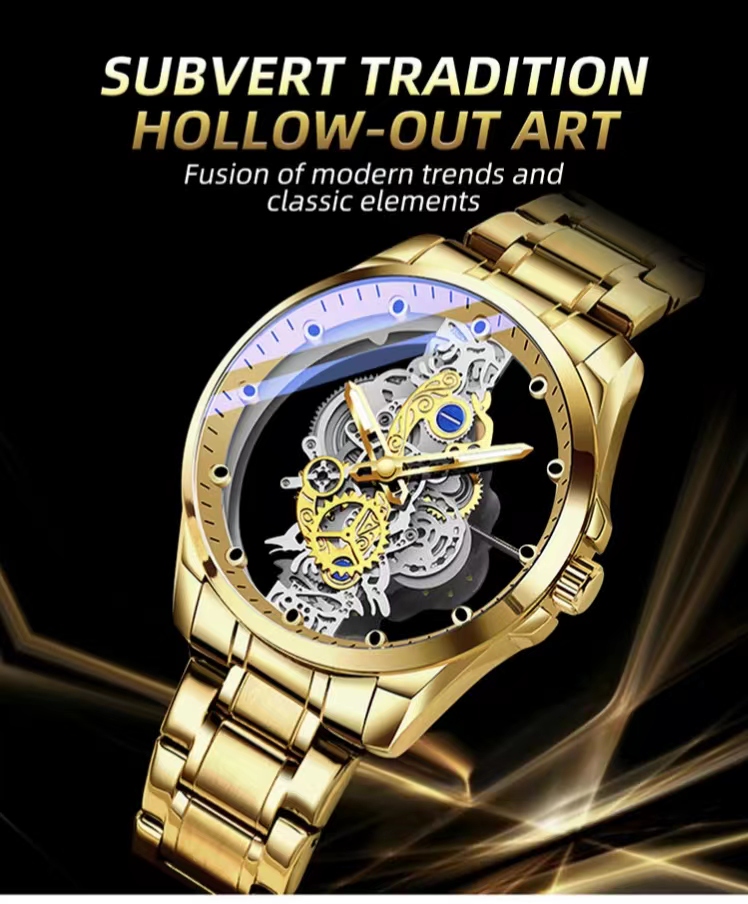 ORUSS Original Double Hollow Gear Stainless Steel Waterproof Luxury Men ...