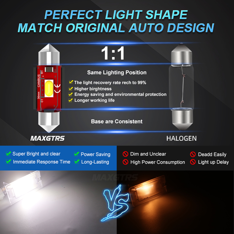 MAXGTRS 2x C5W LED Bulb CANBUS Festoon 31mm 36mm 39mm 41mm C10W Car Interior Light License Plate ...