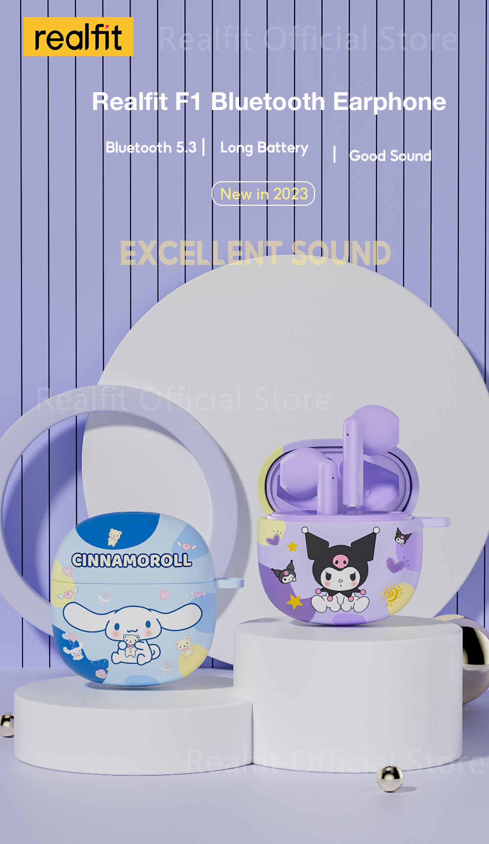 Realfit F1 Bluetooth Earphone with Cartoon Case Mini Wireless Earbuds ...