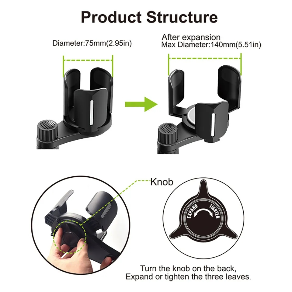 5 in 1 Car Tablet Stand Cup Holder Expander Multifunctional Adjustable ...