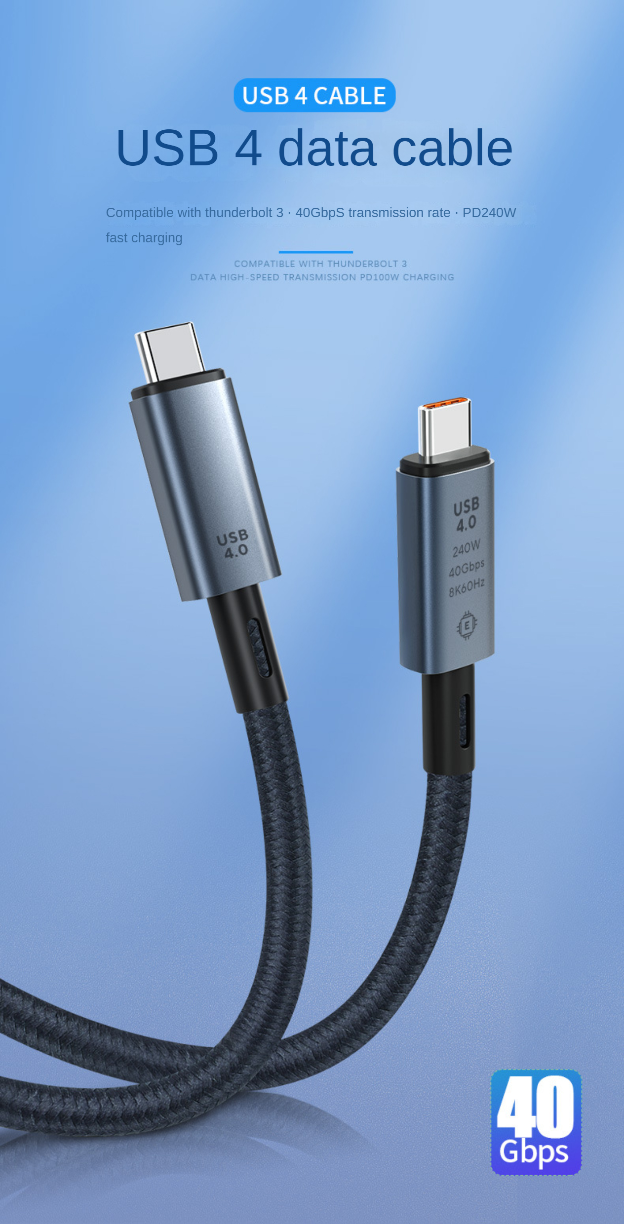 Type C 240W Fast Charging Cable 40Gbps High-speed Transfer 8K 60Hz ...