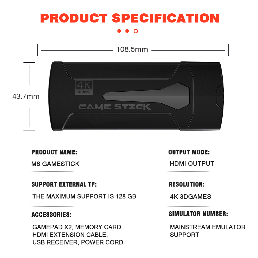 M8 Plus Video Game Console 2.4G Dual Wireless Controller M8 Game Stick ...