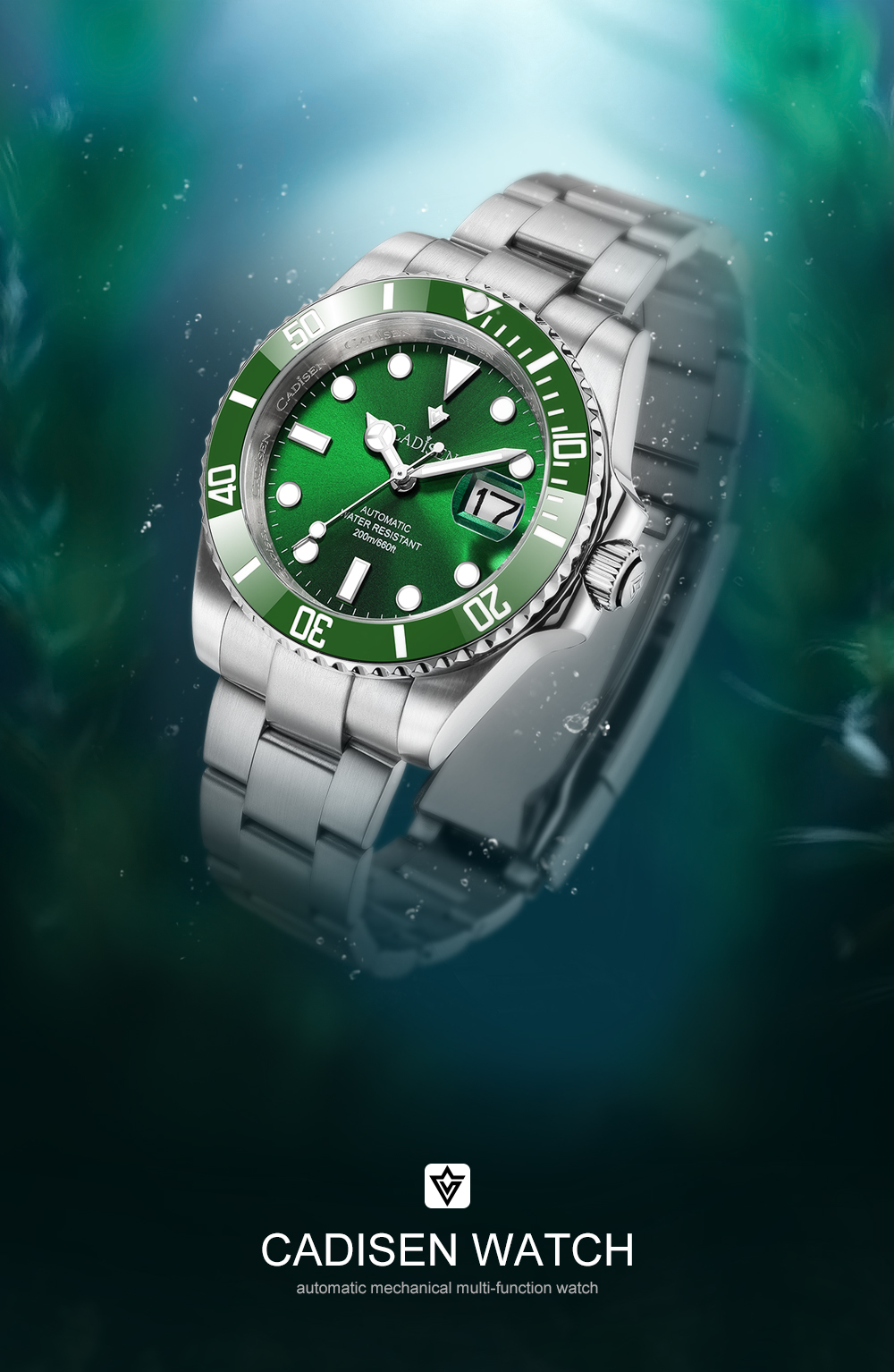 CADISEN Japan NH35 Classic Diver Men Watches AR Sapphire Glass Automatic Mechanical Waterproof ...