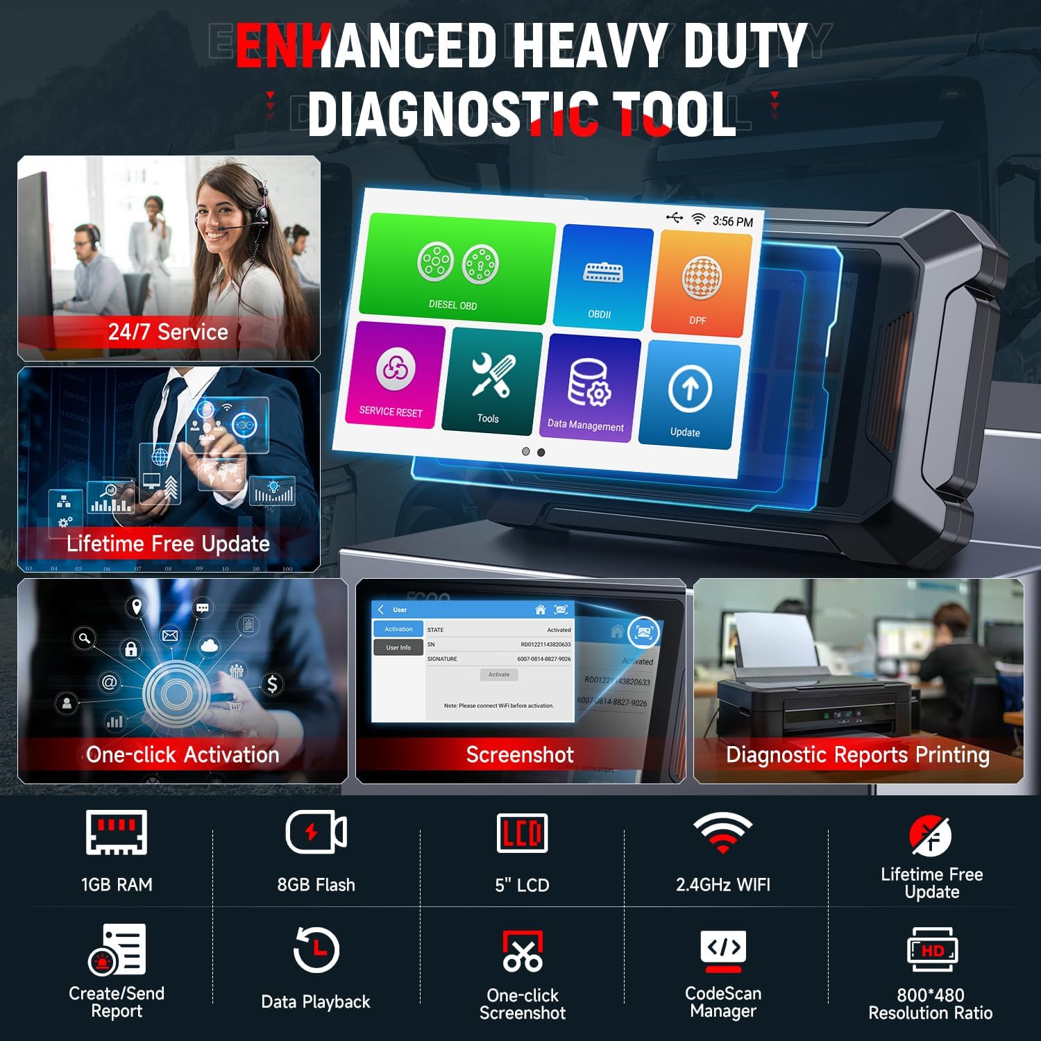 FCAR F802 Professional OBD2 Truck Scanner 12/24V Scanner For Truck ...