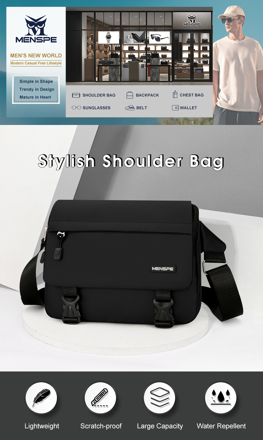 MENSPE Crossbody Bag Men Sling Bag for Man Class Waterproof Cross Body ...