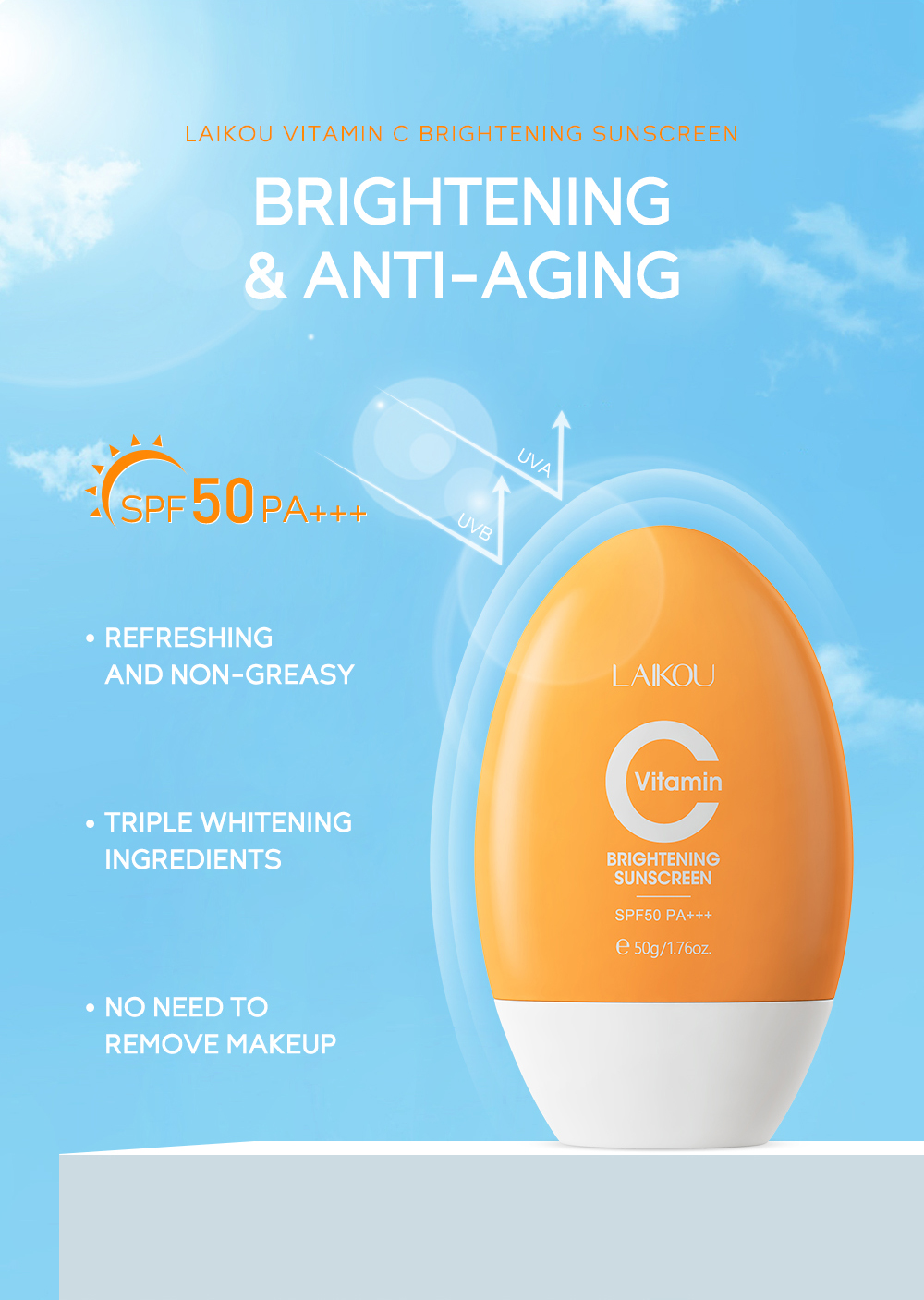 LAIKOU Vitamin C Brightening Sunscreen UV Sunblcok SPF50 PA+++ Suncream ...