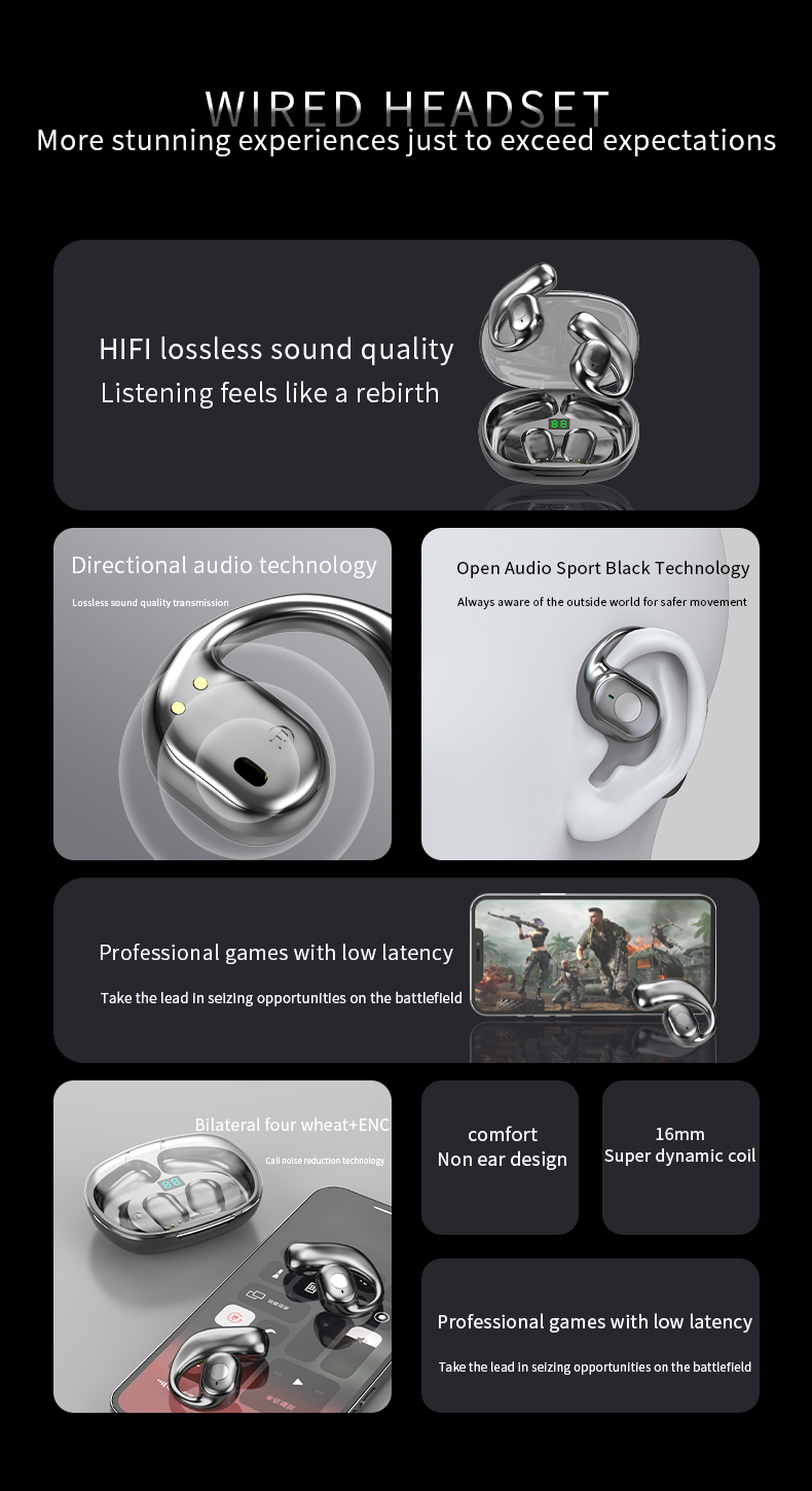 TZUZL TWS Wireless Sports Bluetooth Earphone Headset Earless Open ...