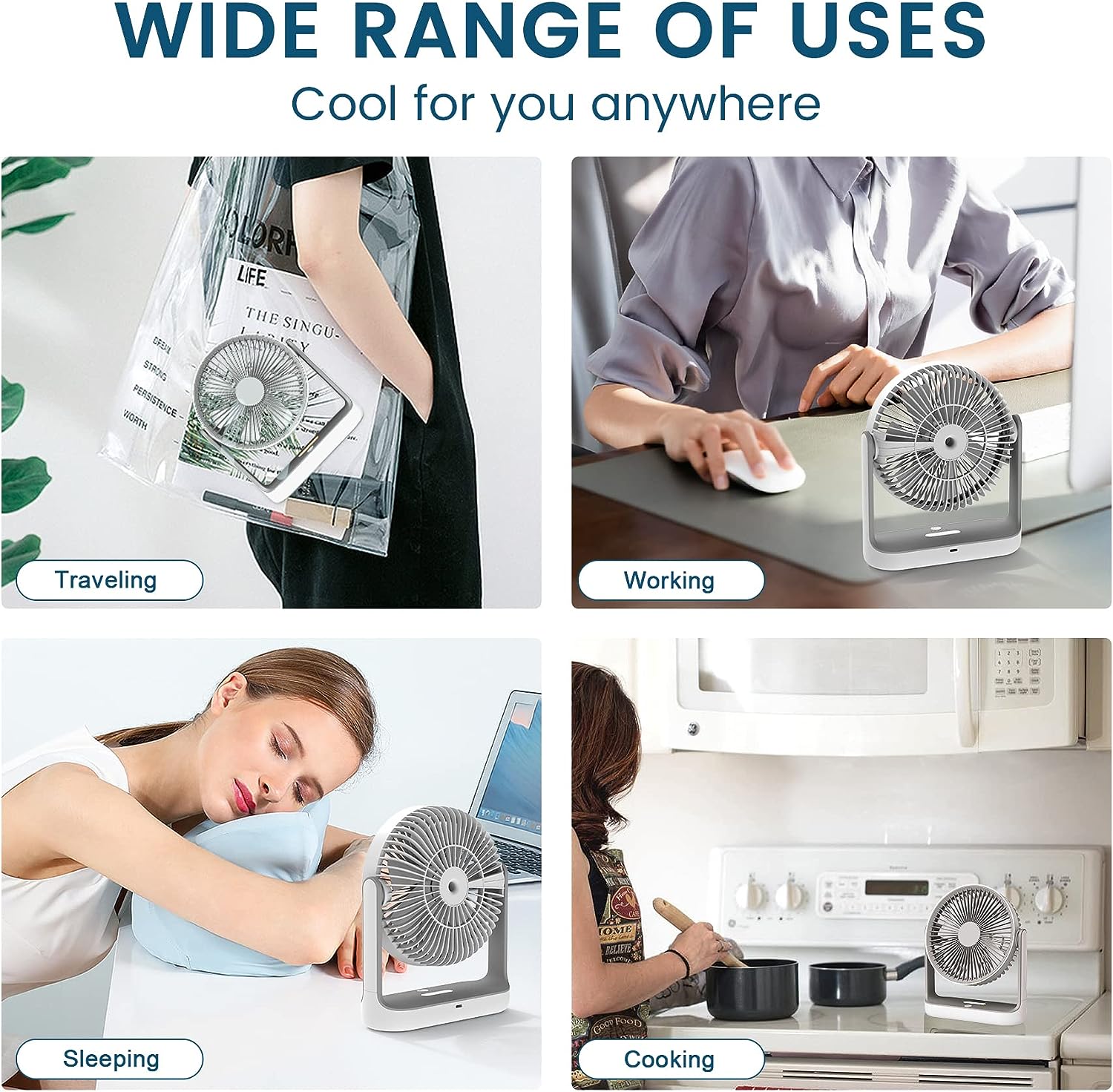 Edon Wireless Table Fan (3000mah Battery) Wall-Mounted Silent Fan with ...