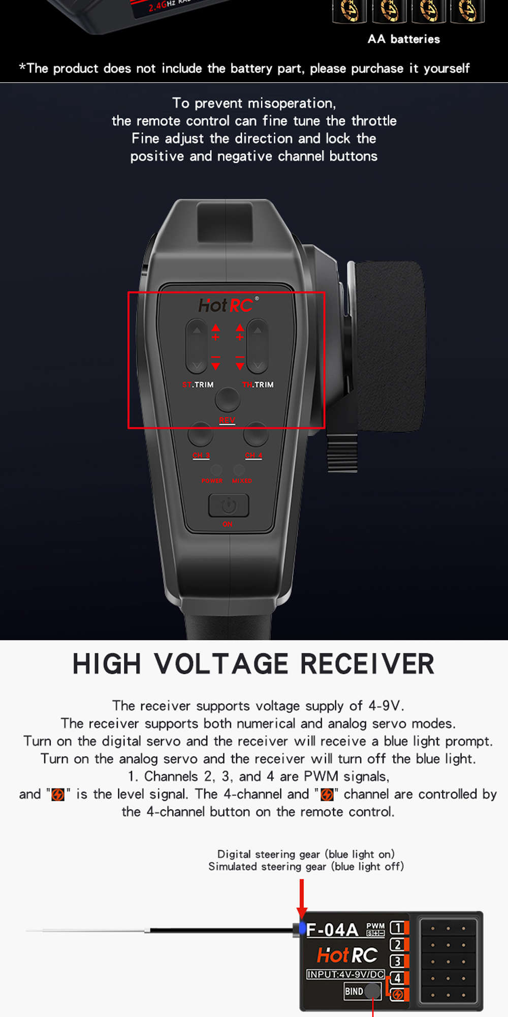 Hotrc Hot rc CT-4A CT4A CT 4A 4-9V 2.4GHz 4CH Transmitter F-04A F04A PWM Receiver For RC Model ...