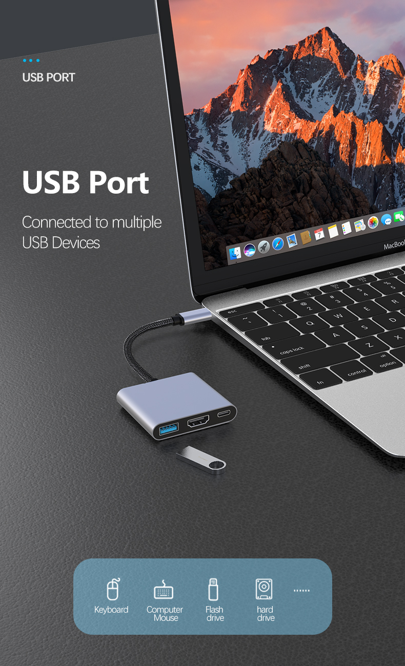 3In1 Multi-Function USB C Docking Station Type C To HDMI 4K PD USB 3.0 ...