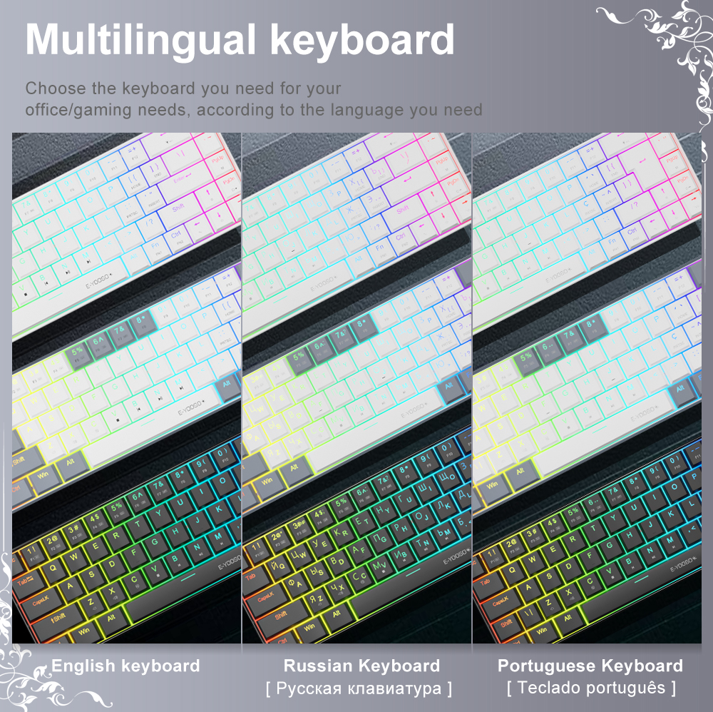 E-YOOSO A68 RGB Mini Slim USB Wired Mechanical Gaming Keyboard Red ...