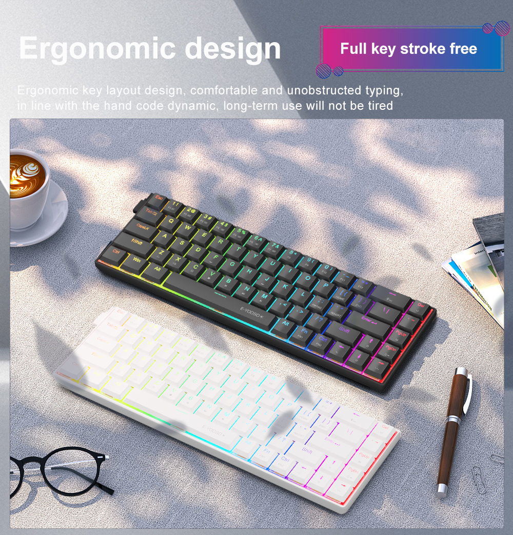 E-YOOSO A68 RGB Mini Slim USB Wired Mechanical Gaming Keyboard Red ...