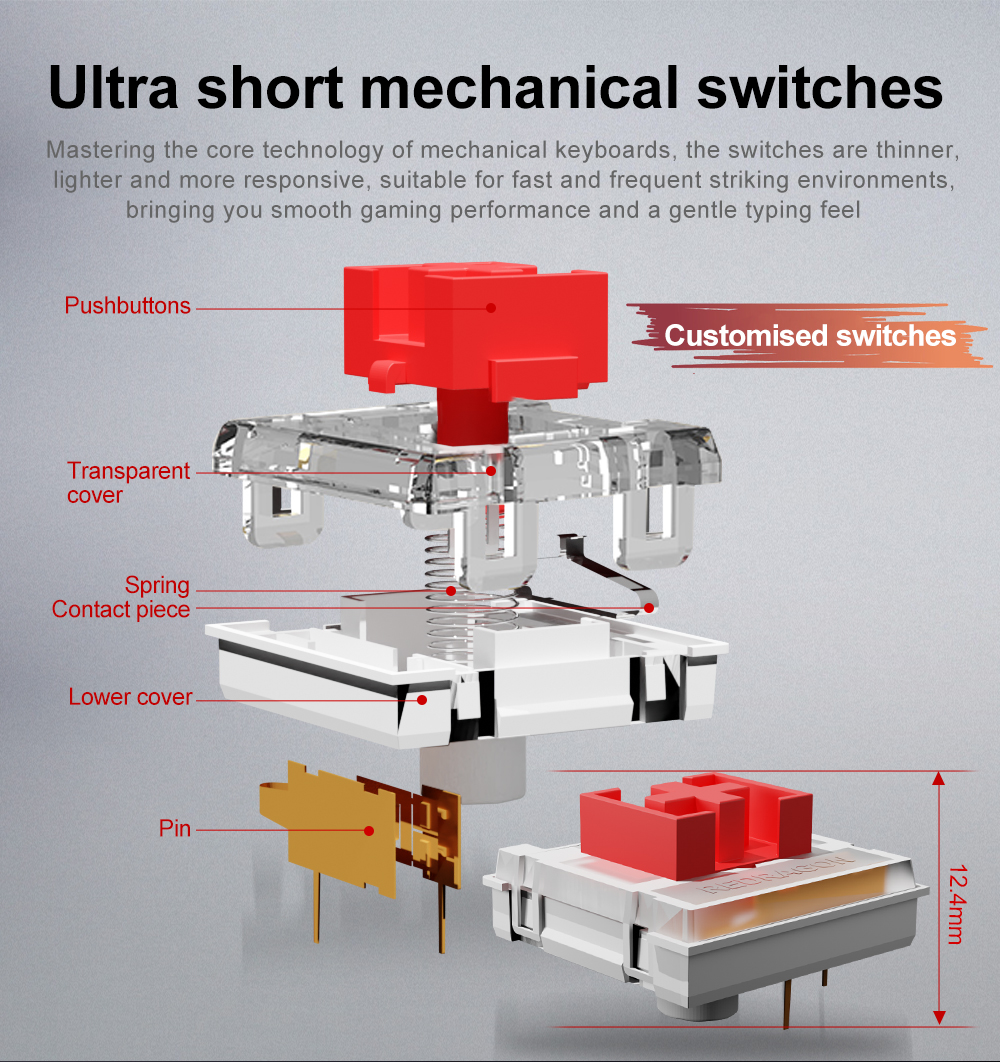 E-YOOSO A68 RGB Mini Slim USB Wired Mechanical Gaming Keyboard Red ...