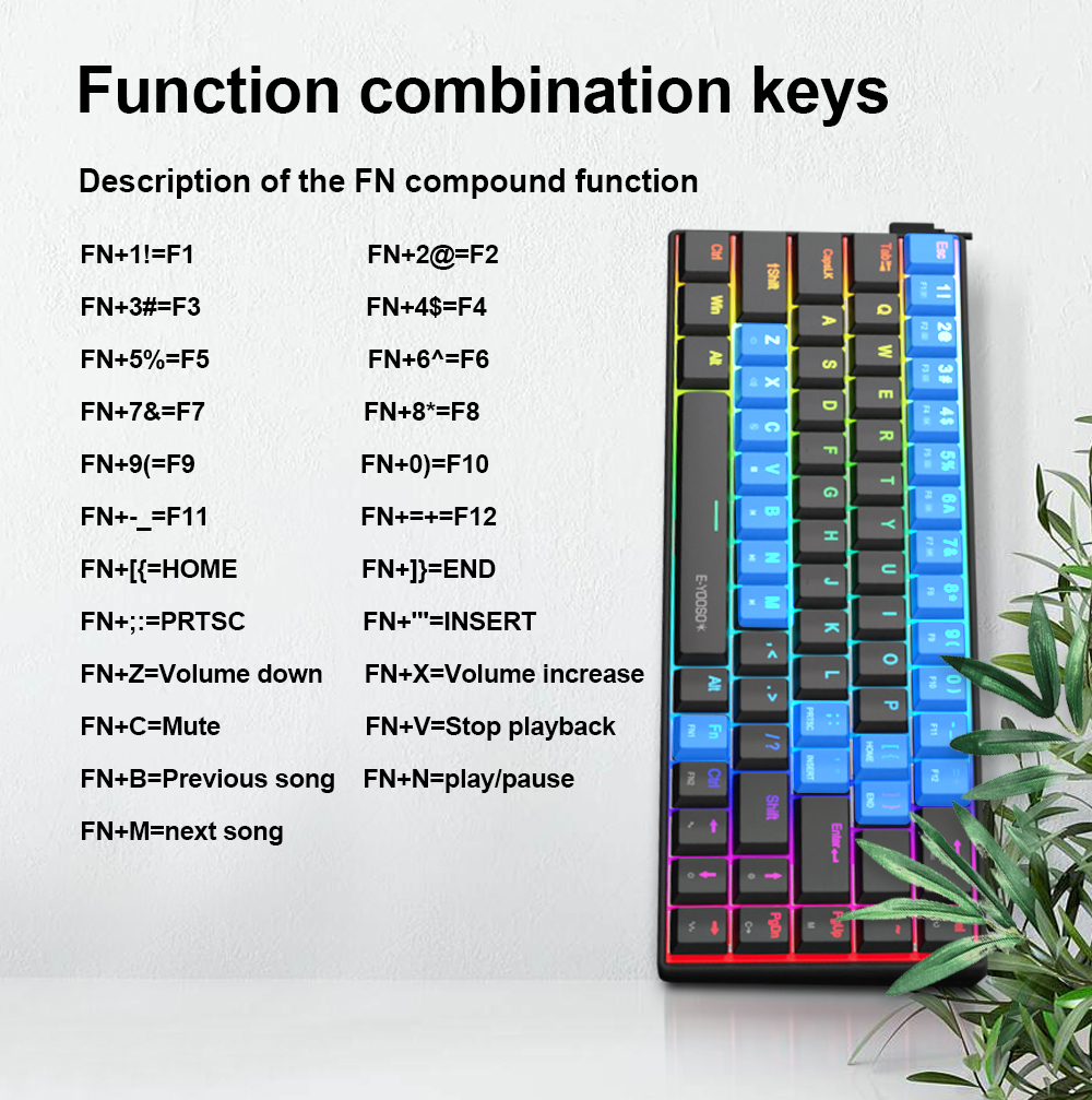 E-YOOSO A68 RGB Mini Slim USB Wired Mechanical Gaming Keyboard Red ...