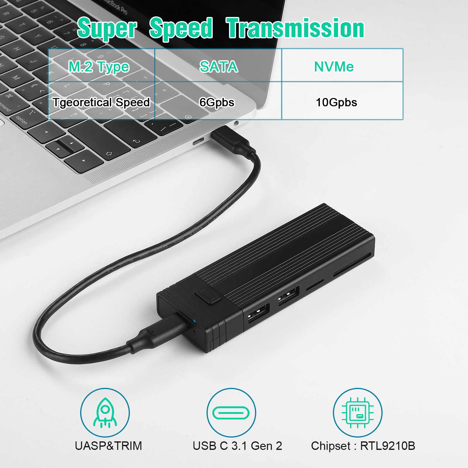 New M.2 NVMe NGFF SSD Enclosure 2 USB-TF/SD NVMe/SATA Dual Protocol USB ...