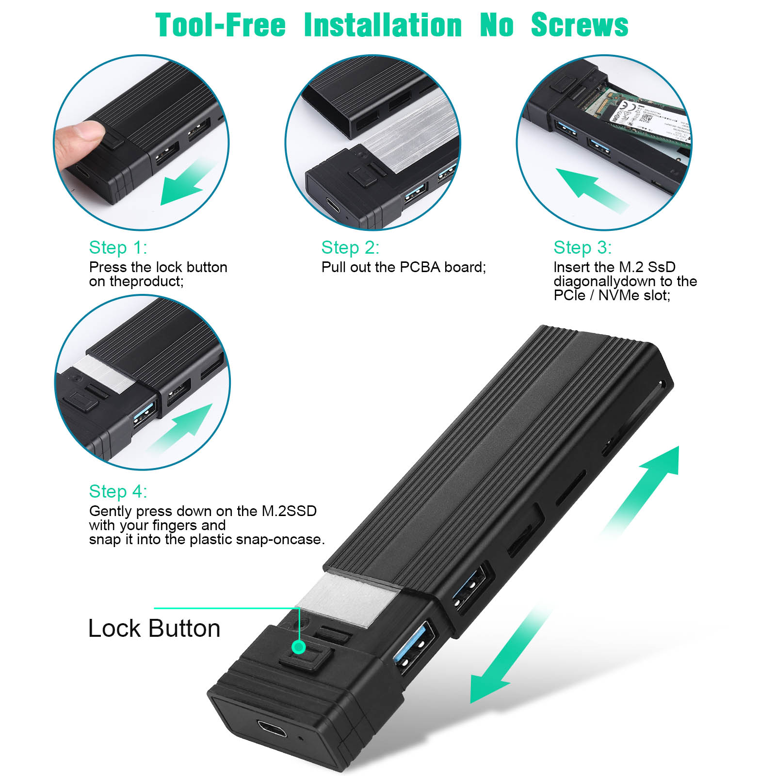 New M.2 NVMe NGFF SSD Enclosure 2 USB-TF/SD NVMe/SATA Dual Protocol USB ...