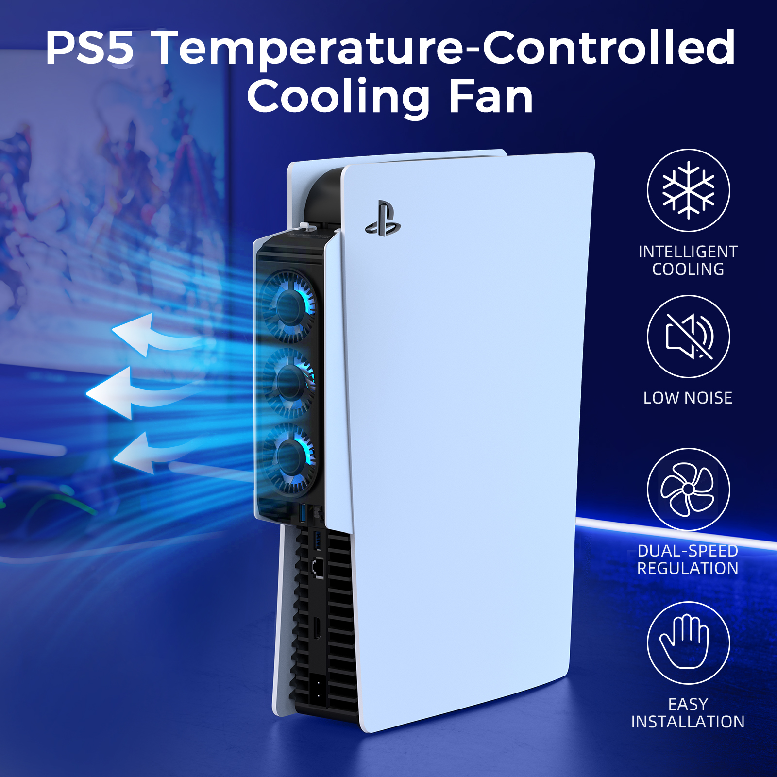 IINE PS5 Temperature-Controlled Cooling Fan Upgraded Cooler Fan with ...