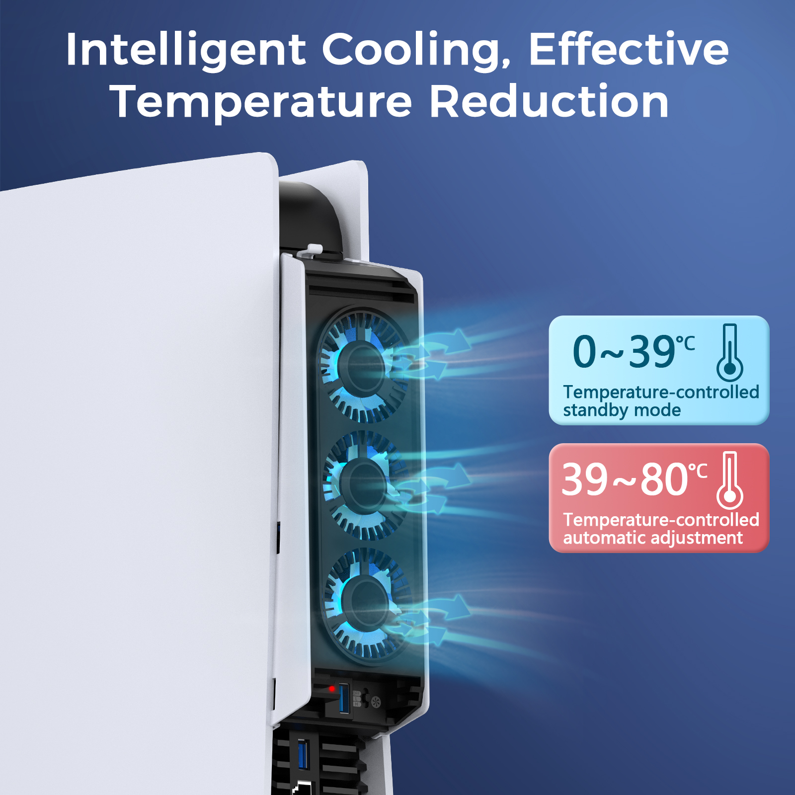 IINE PS5 Temperature-Controlled Cooling Fan Upgraded Cooler Fan with ...