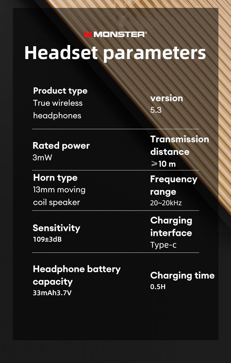 Monster XKT10 PRO Bluetooth Earphone Stereo Surround Large Capacity ...