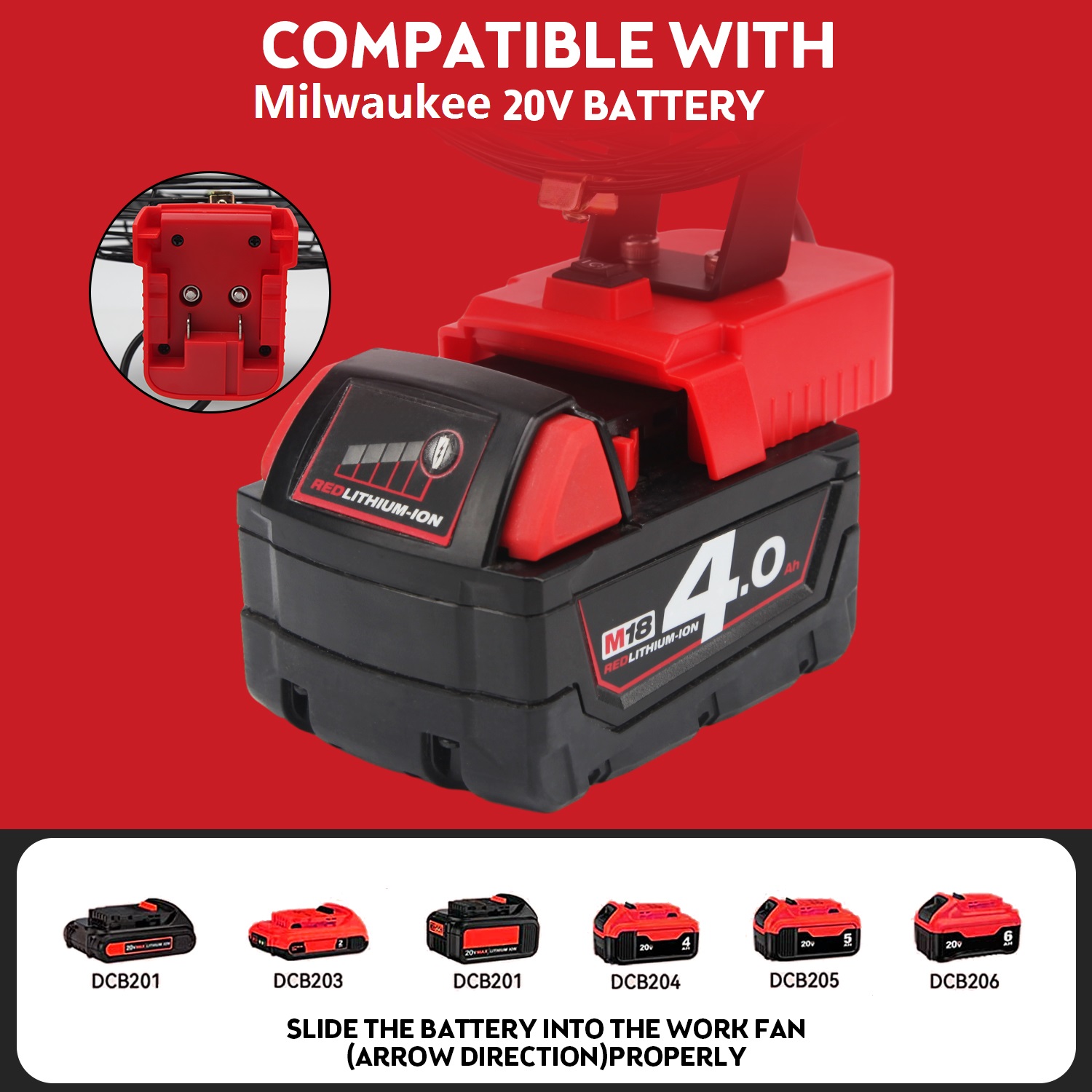 （No battery）Cordless Portable Jobsite Fan for Milwaukee 18v 20v Max ...