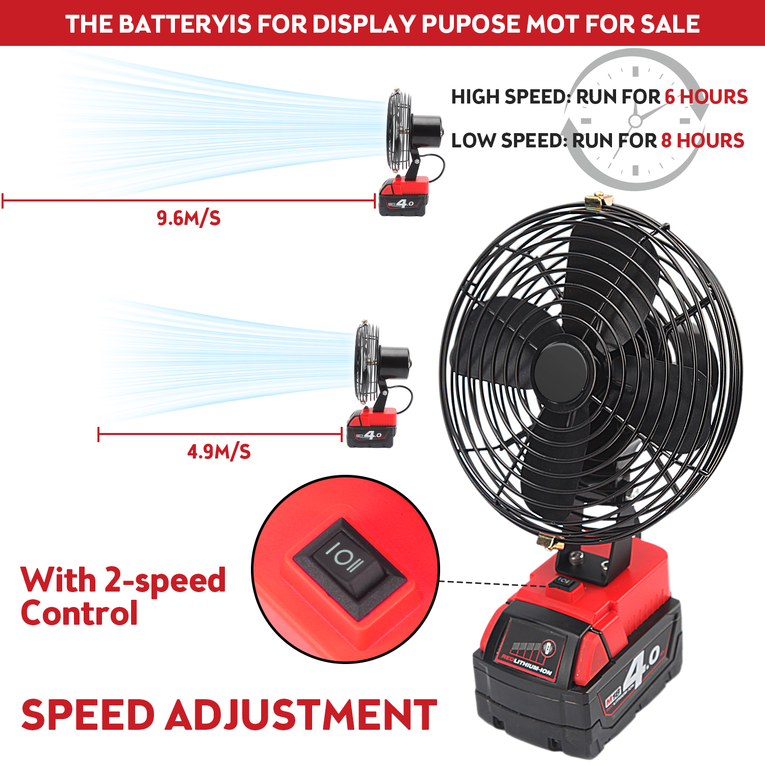 Cordless Portable Jobsite Fan for Milwaukee 18v 20v Max Battery ...