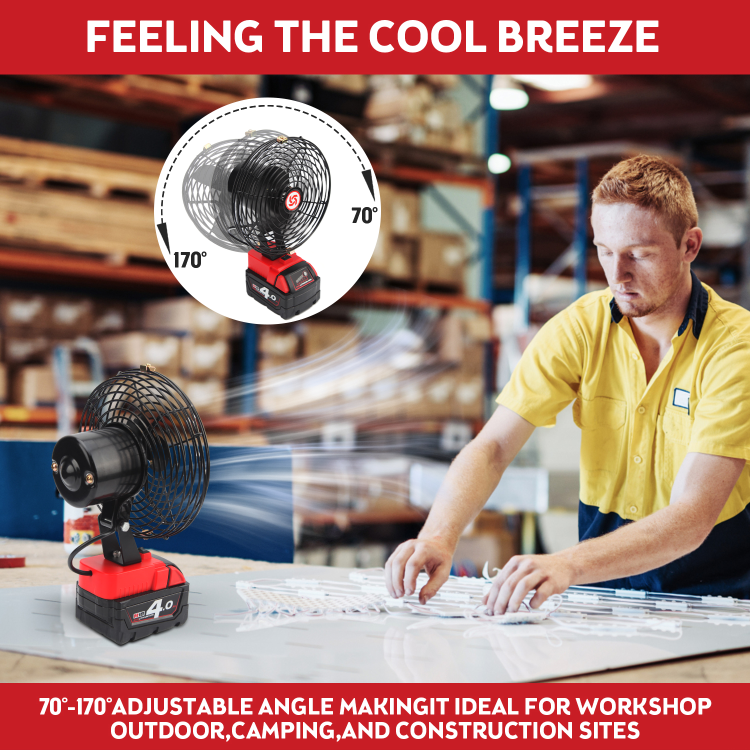 Cordless Portable Jobsite Fan for Milwaukee 18v 20v Max Battery ...