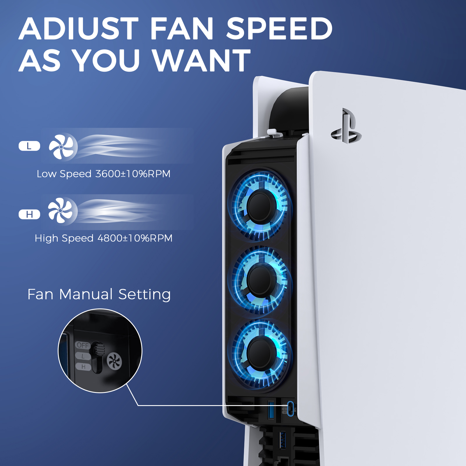 IINE PS5 Temperature-Controlled Cooling Fan Upgraded Cooler Fan with ...