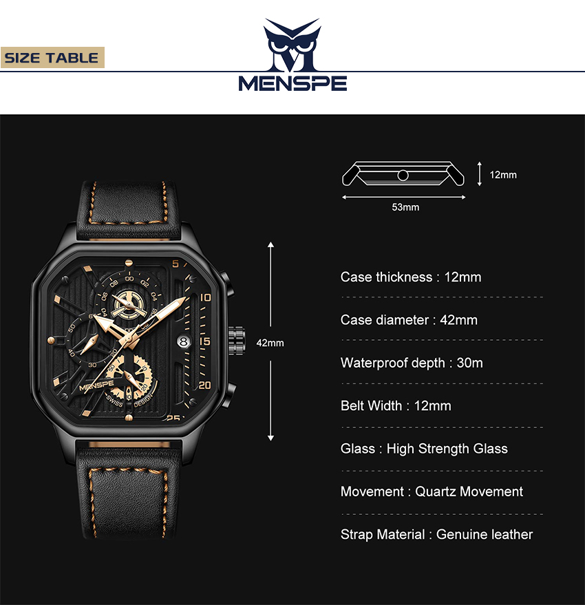 MENSPE Watch for Men Water Proof Original Watch Quartz Leather Men ...