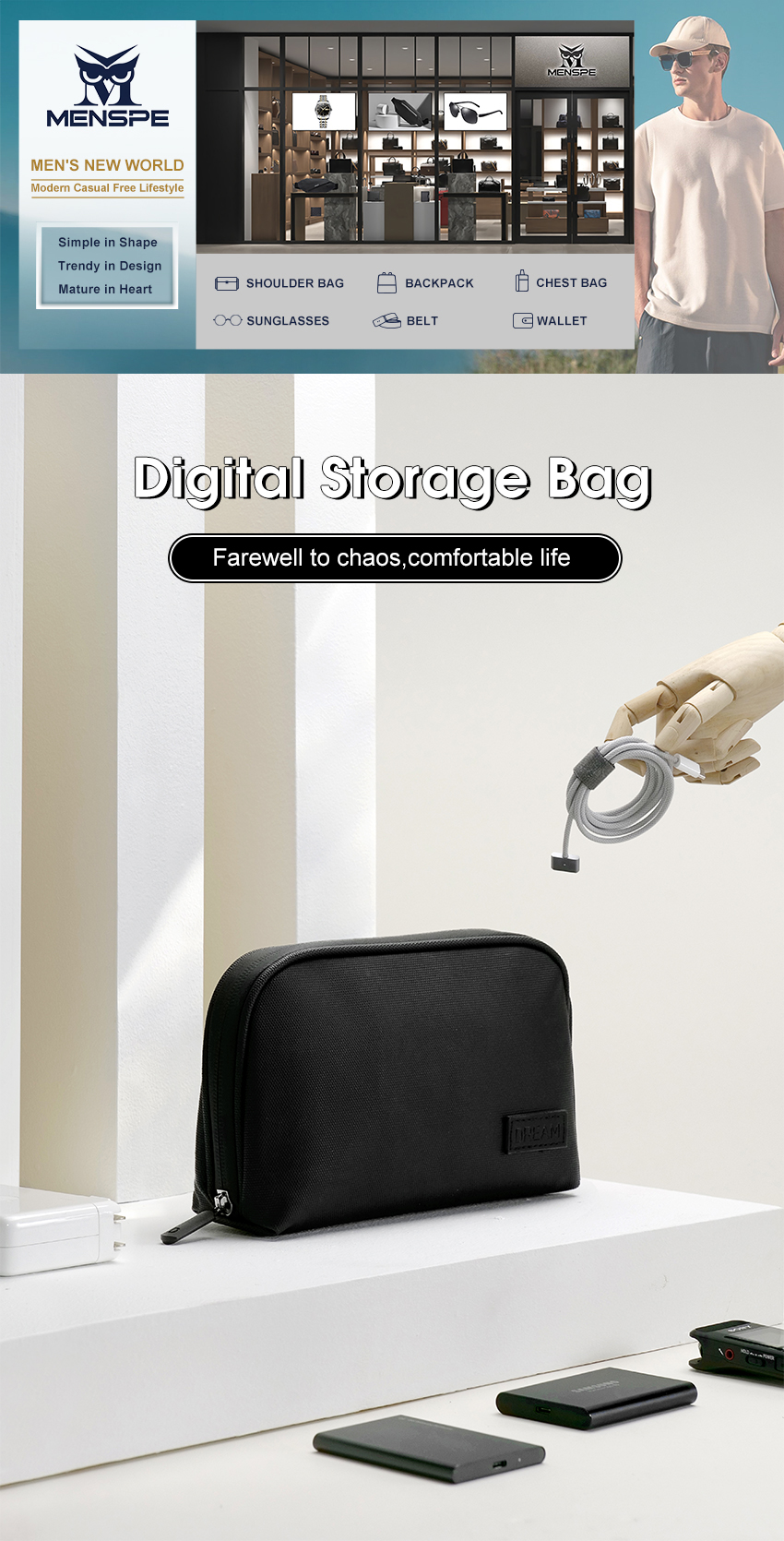 MENSPE Digital Storage Bag Travel Organizer Electronic Gadget Bag USB ...