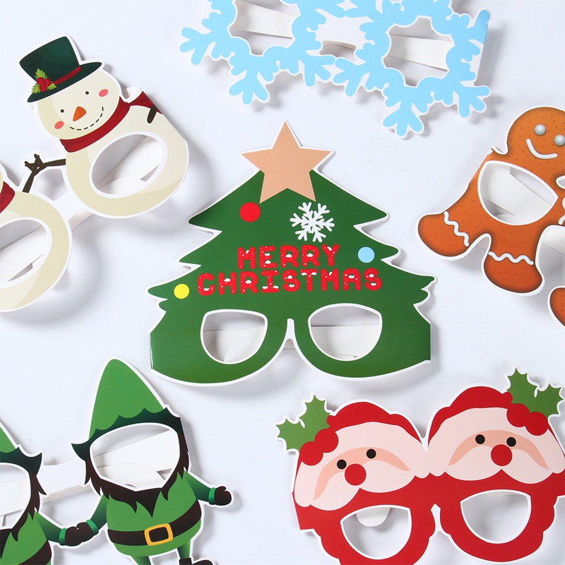 9PCS Merry Christmas Paper Glasses Santa Claus Snowman Xmas Tree Paper ...
