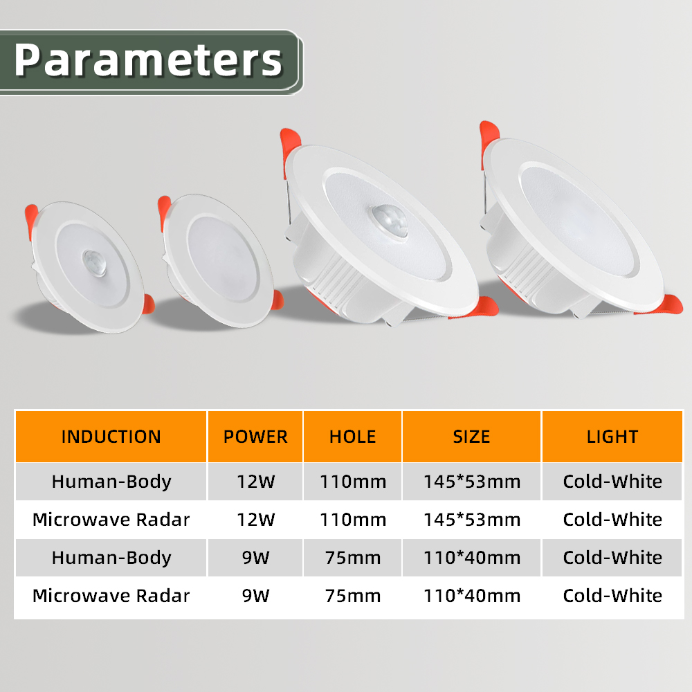 Smart PIR Motion Sensor / Radar Sensor Recessed LED Downlight 9W 12W ...