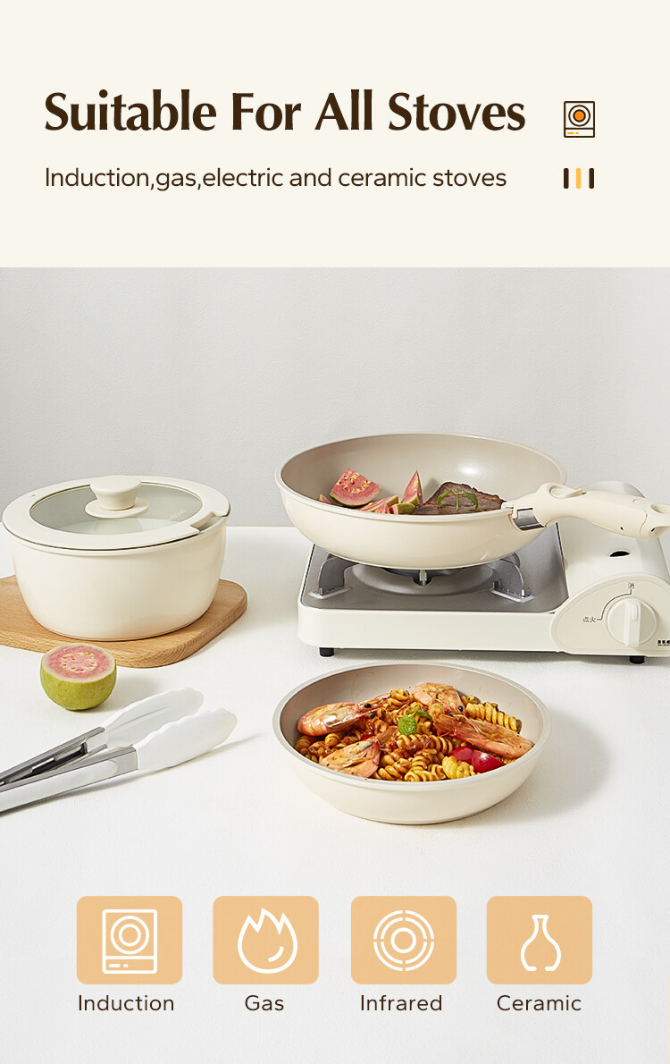 Redchef Nonstick Ceramic Rock Cookware Set Handle Removable (5Pcs) Non Toxic, PFAS& PTFE& PFOA ...