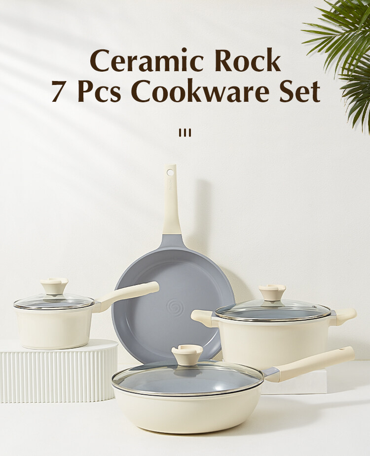 Redchef Nonstick Ceramic Rock Cookware Set (7Pcs) Non Toxic, PFAS& PTFE ...