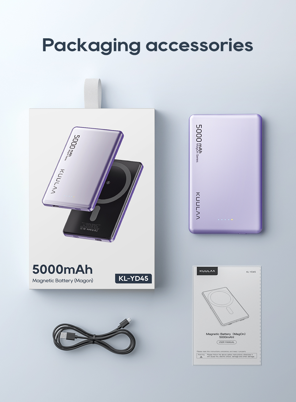 KUULAA 5000mAh Wireless magnetic suction charging bank Magsafe 20W Fast ...