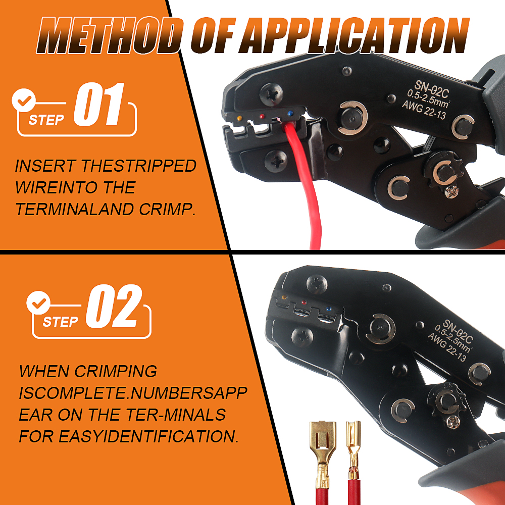 SN-02C Hand Crimping Tool 0.25-2.5mm² Adjustable Ratchat Crimper Plier ...