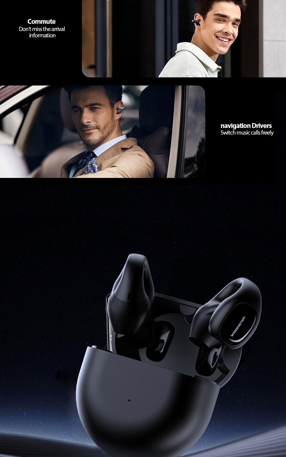 Monster Open Ear 200 Bone Conduction Earphone Bluetooth Wireless Sports ...