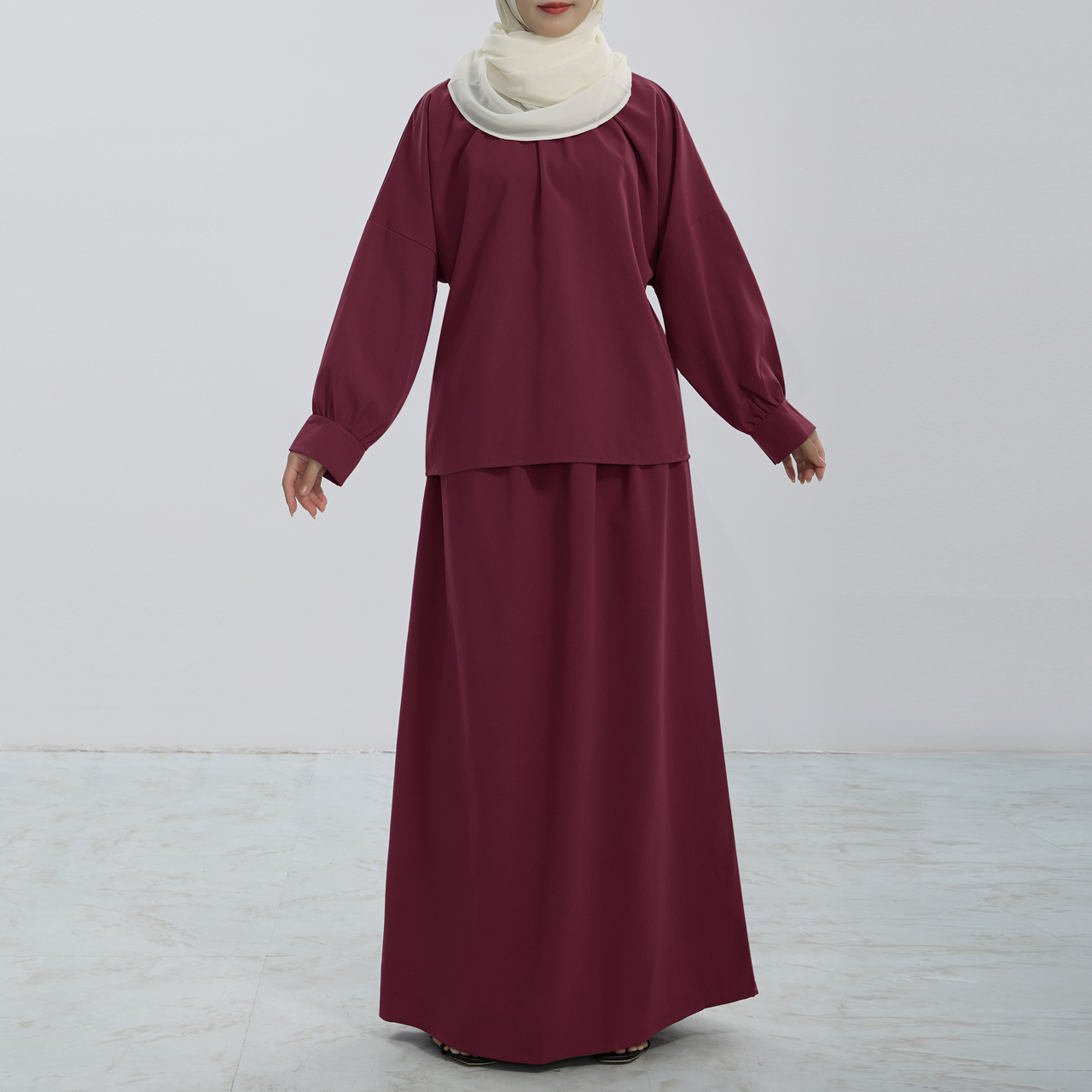 Suit Muslimah One Set Muslimah Women Top Blouse Round Neck + Bottom ...