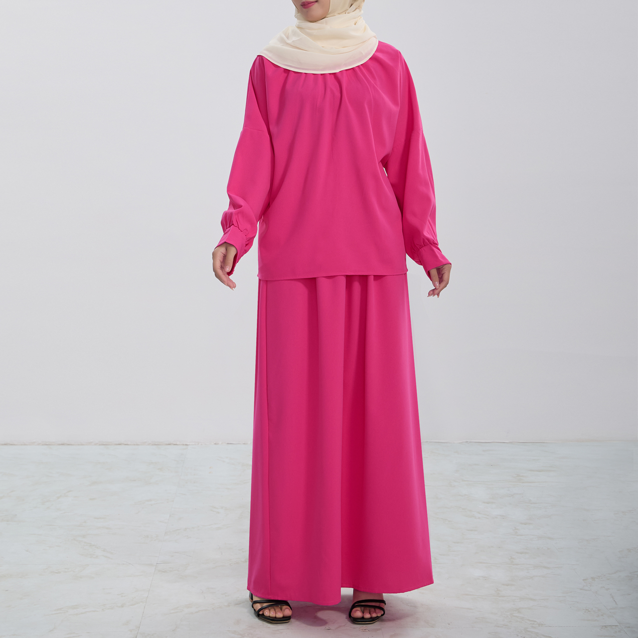 Suit Muslimah One Set Muslimah Women Top Blouse Round Neck + Bottom ...