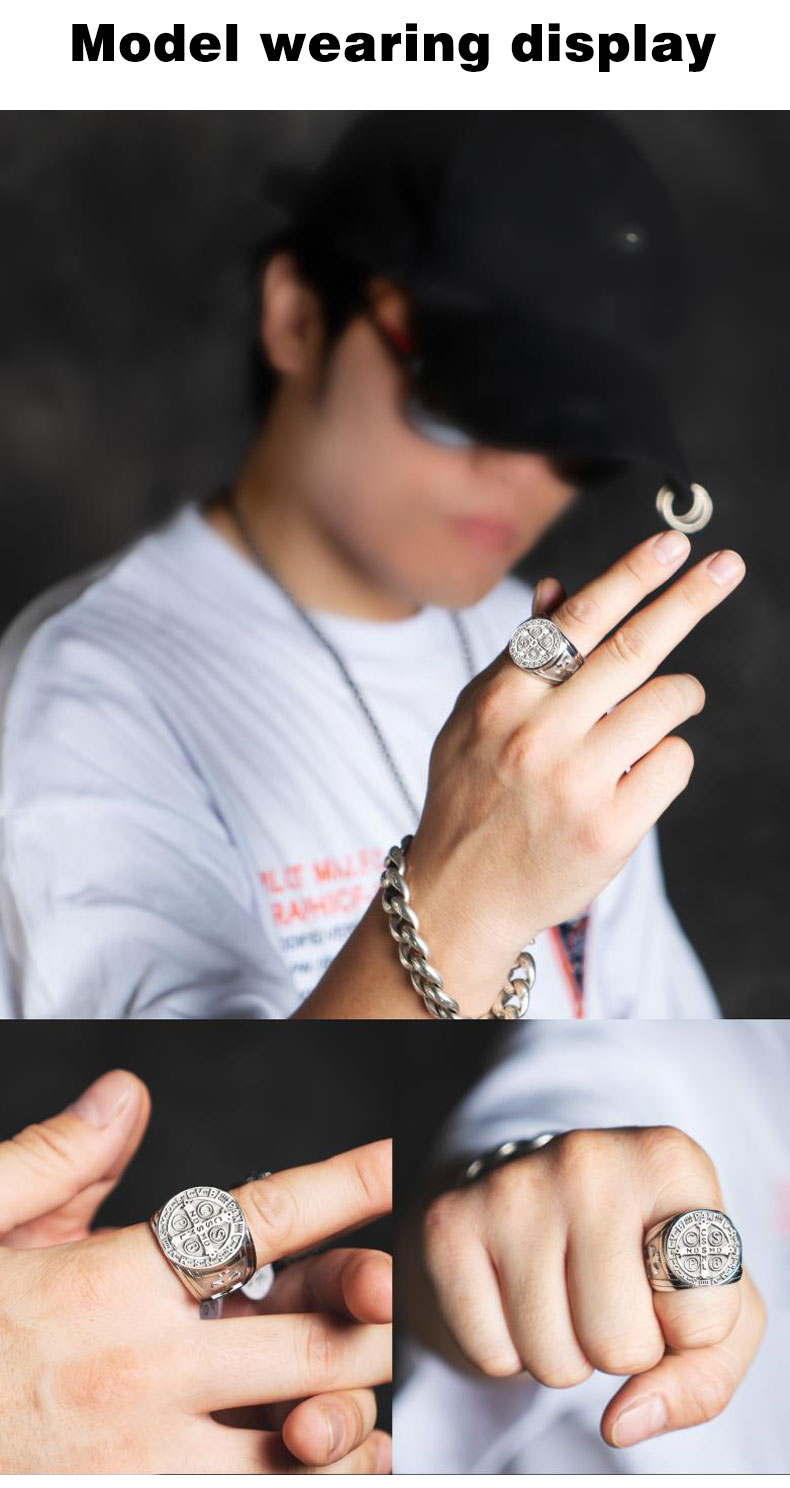 Catholic Patronus Benedict Sixteenth Nursia Medal Jesus Ring 316L ...