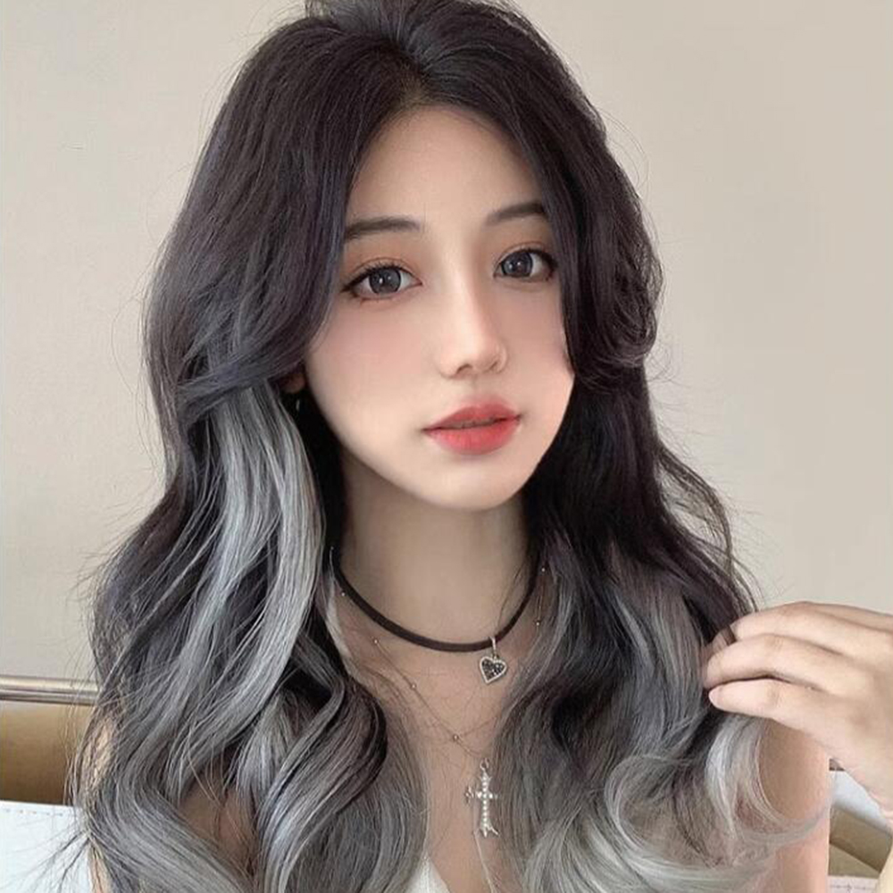 Gradient Purple Invisible Seamless U-shaped One-Piece Curly Wigs Women ...