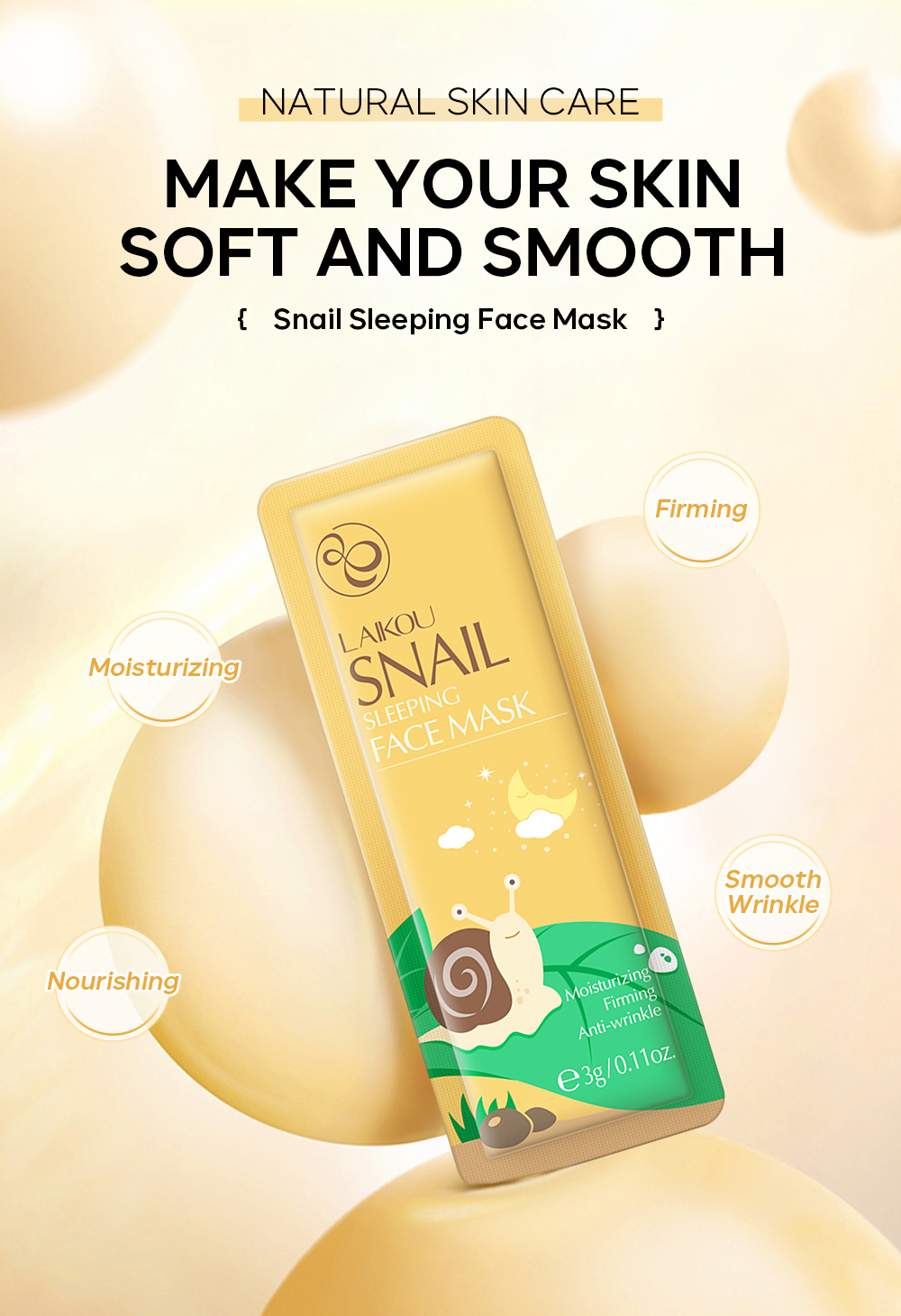 LAIKOU Snail Extract Face Sleeping Mask Reduce Spots Wrinkles Lifting ...
