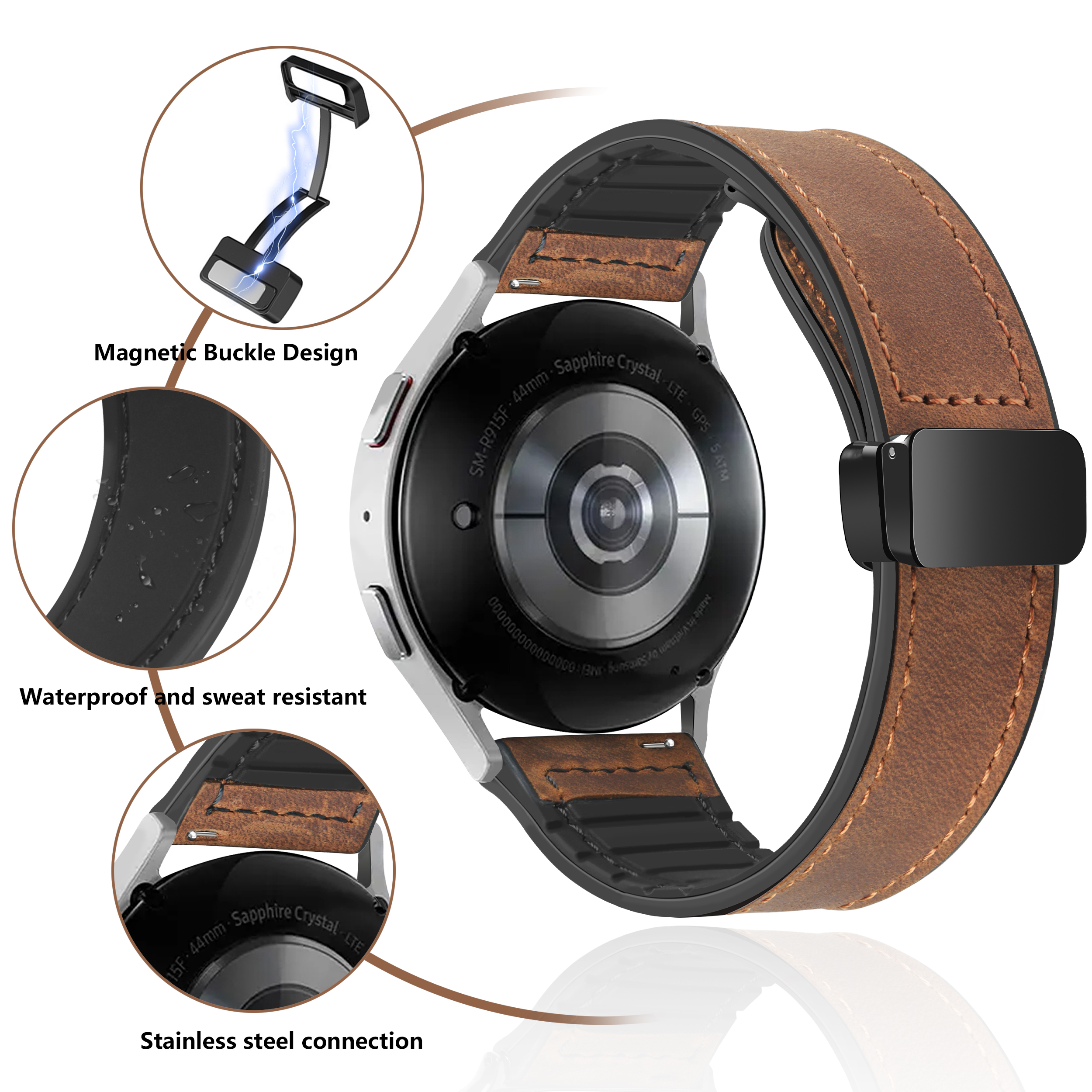 22mm 20mm Magnetic Folding Clasp Silicone Leather Strap for HUAWEI ...