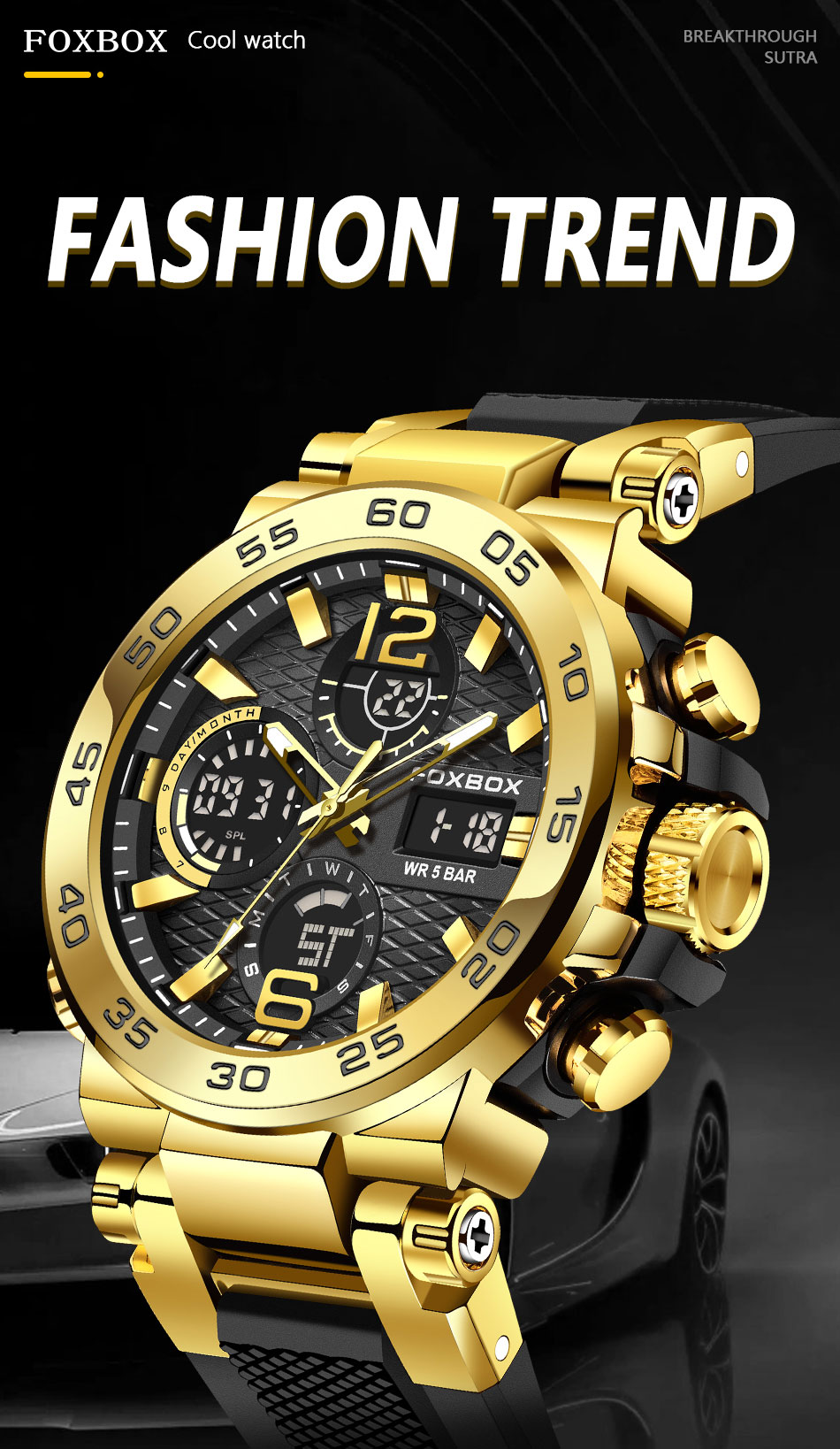 FOXBOX Men Digital Watch Sports Swimming Watches Fashion Waterproof ...
