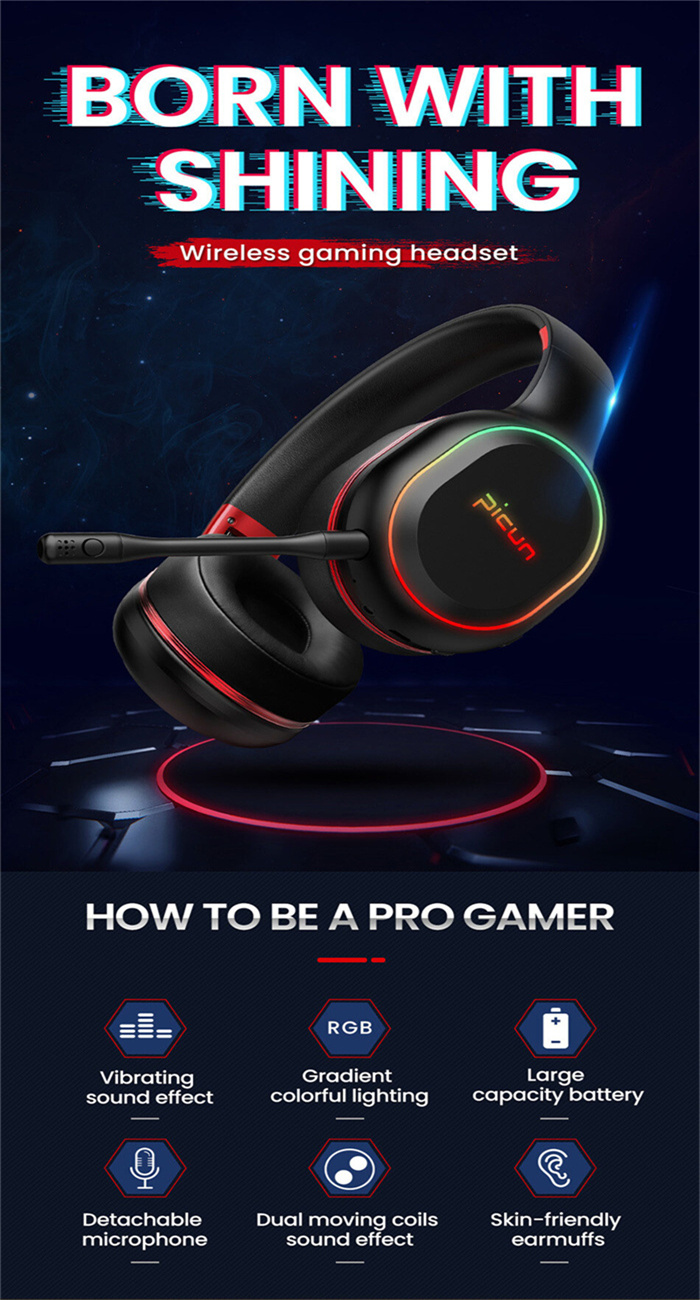 PICUN P80X Gaming Headset Wireless Bluetooth 5.3Over-Ear Headphones Competitive gaming without ...