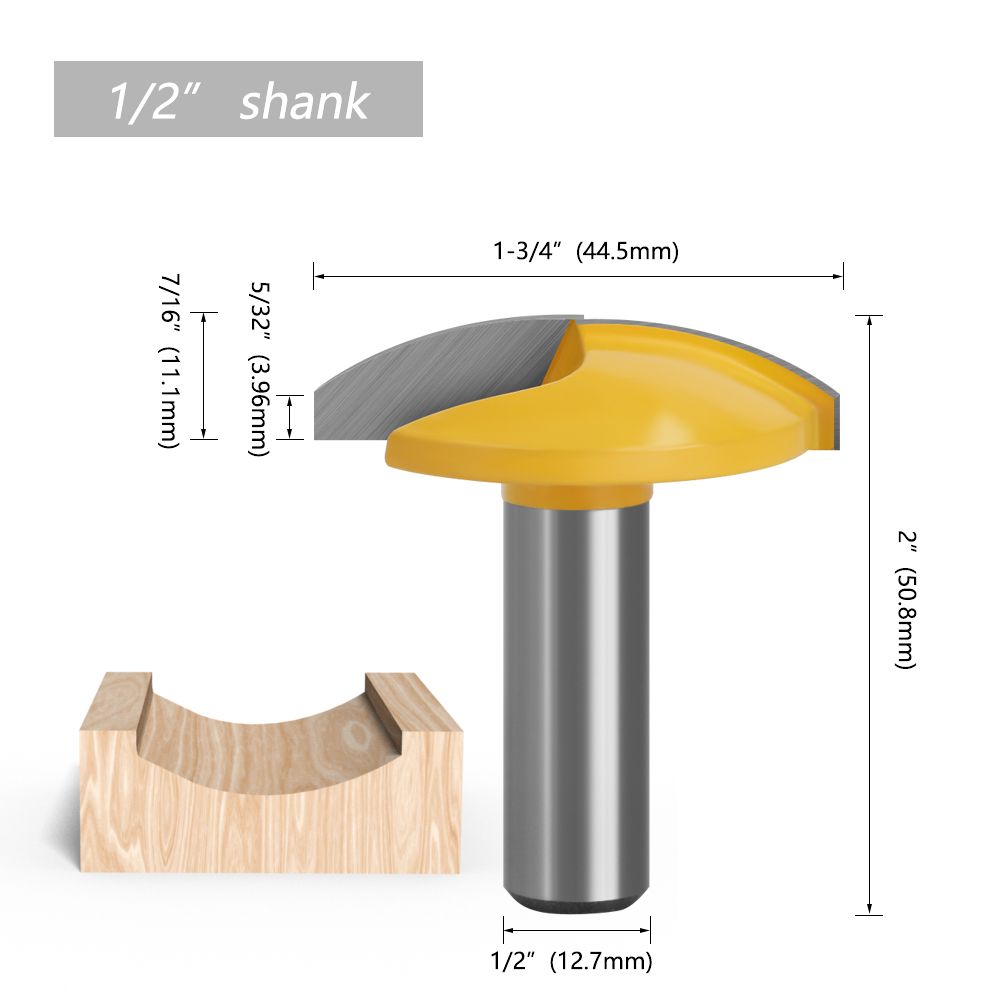 LA VIE 1pc 1/2” Shank 1-3/4” Wide Small Bowl Router Bit 1.65” Radius ...