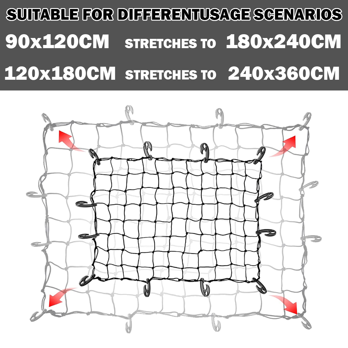 4x4 Cargo Net Bungee Cord Car Cargo Net with 12pcs Adjustable Hooks ...