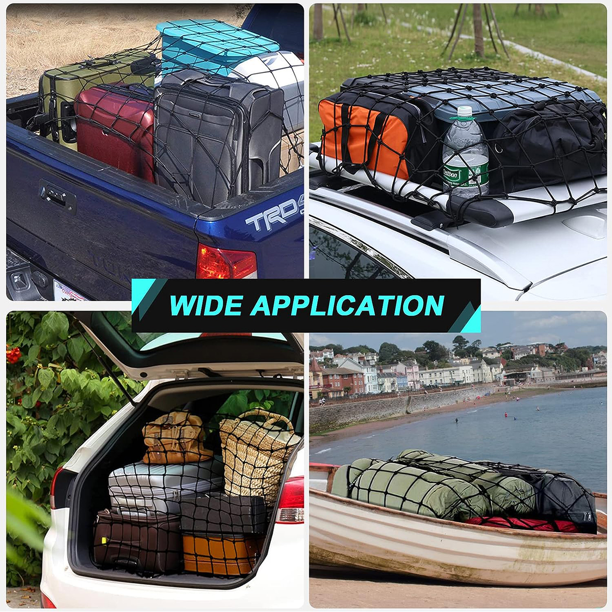 4x4 Cargo Net Bungee Cord Car Cargo Net with 12pcs Adjustable Hooks ...