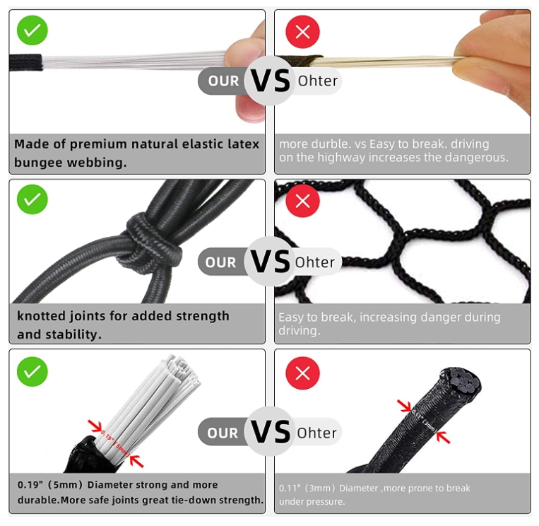 4x4 Cargo Net Bungee Cord Car Cargo Net with 12pcs Adjustable Hooks ...