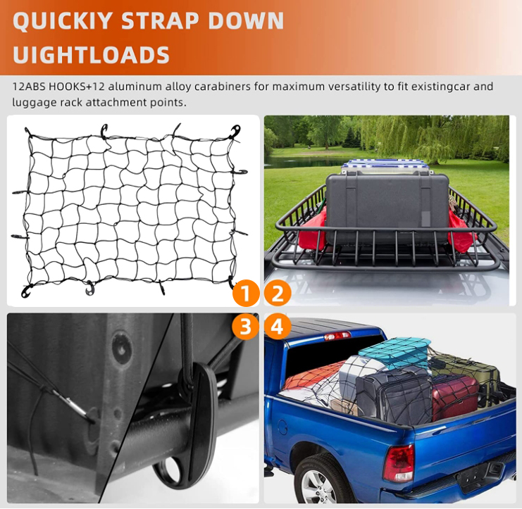 4x4 Cargo Net Bungee Cord Car Cargo Net with 12pcs Adjustable Hooks ...